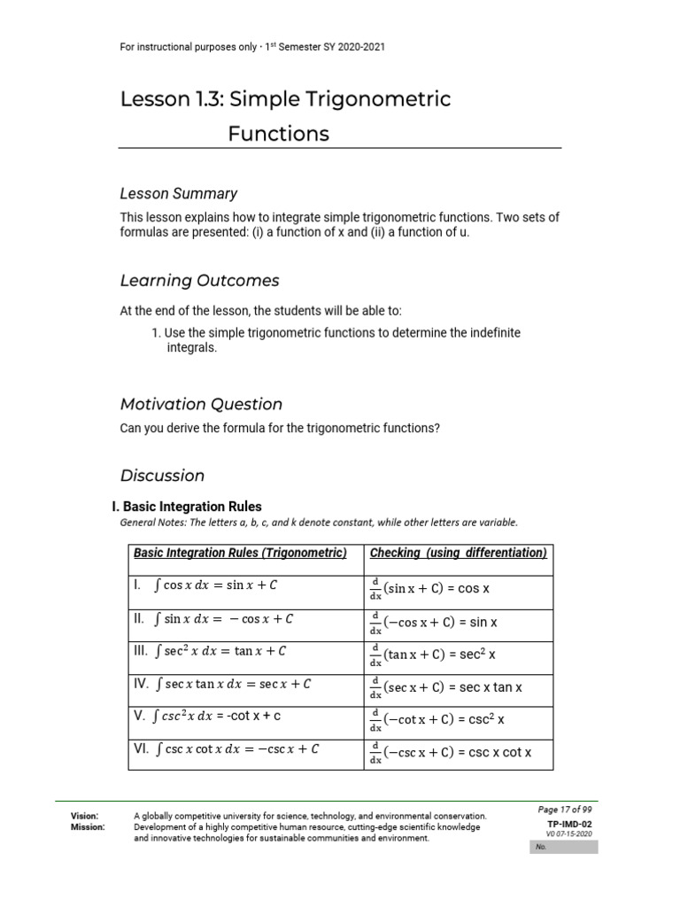 Module 1 Lesson 1.3 Trigonometric Functions | PDF