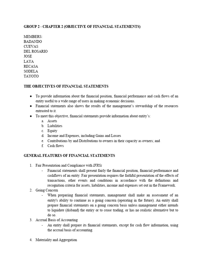 Group 2 Objectives of Financial Statements Chapter 2 | PDF