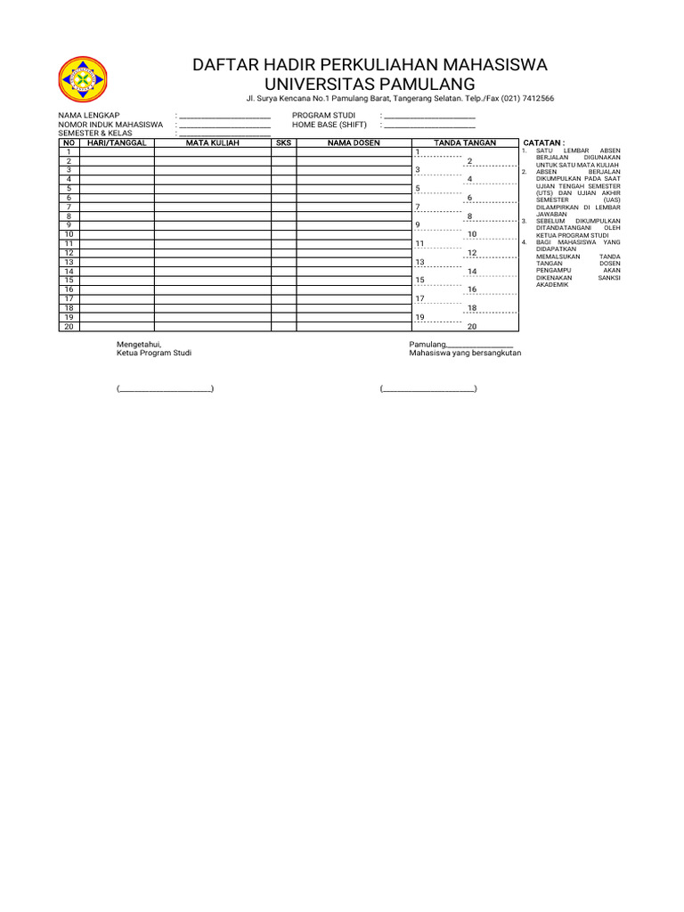 Form Absen Jalan | PDF