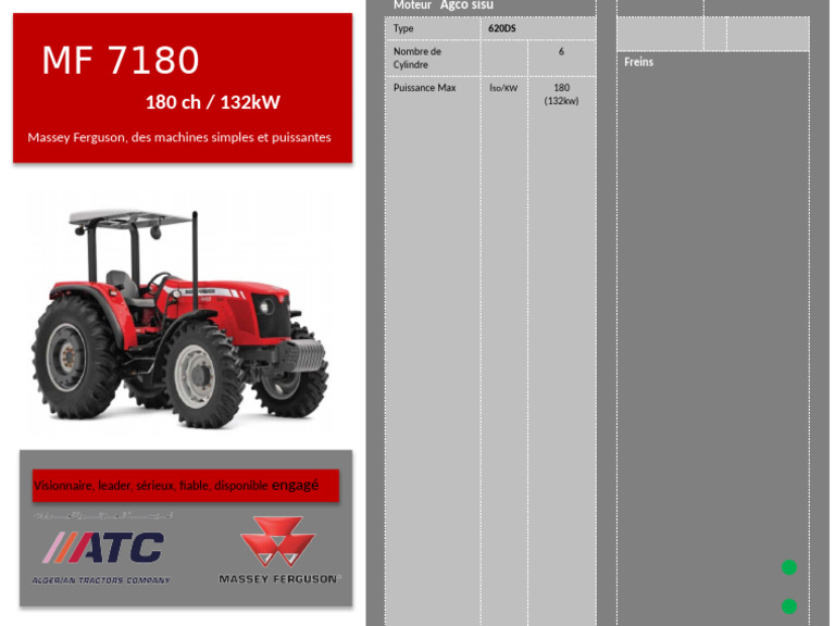 Specifications Techniques Des Tracteurs MF 7180 VF | PDF