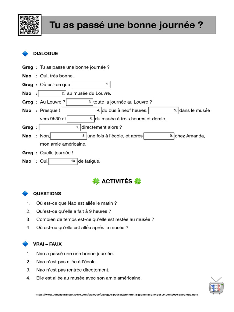Dialogue Passe Compose Etre Fle | PDF