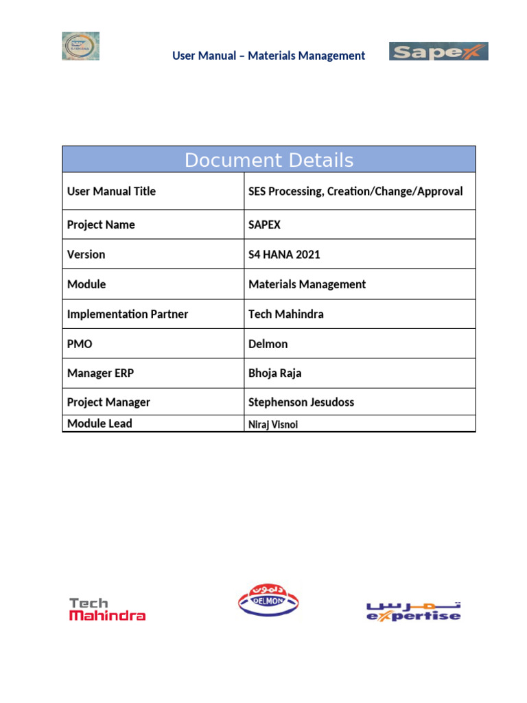 SAPEX MM SES Processing User Manual | PDF