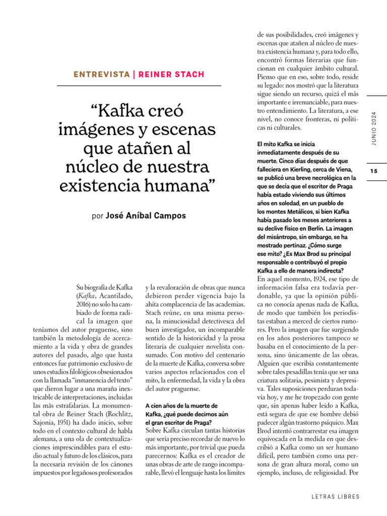 Entrevista A Reiner Stach, Biografo de Kafka | PDF | Franz Kafka | Autor