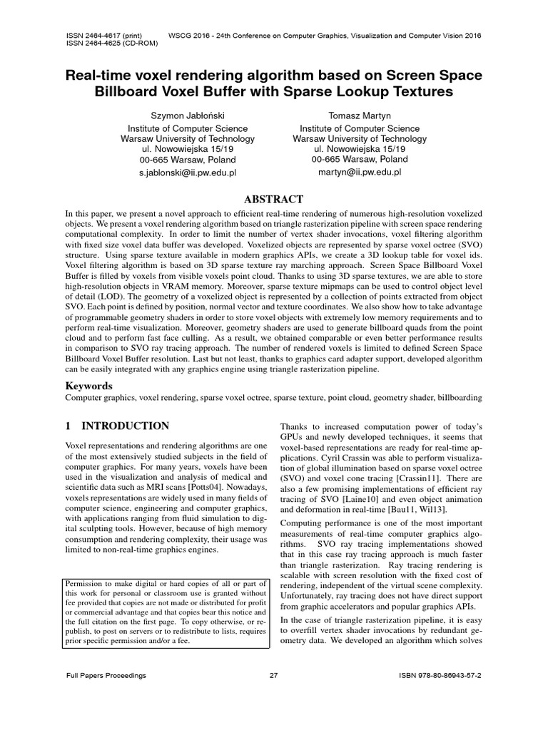 Real-Time Voxel Rendering Algorithm Based On Screen Space Billboard Voxel Buffer With Sparse ...