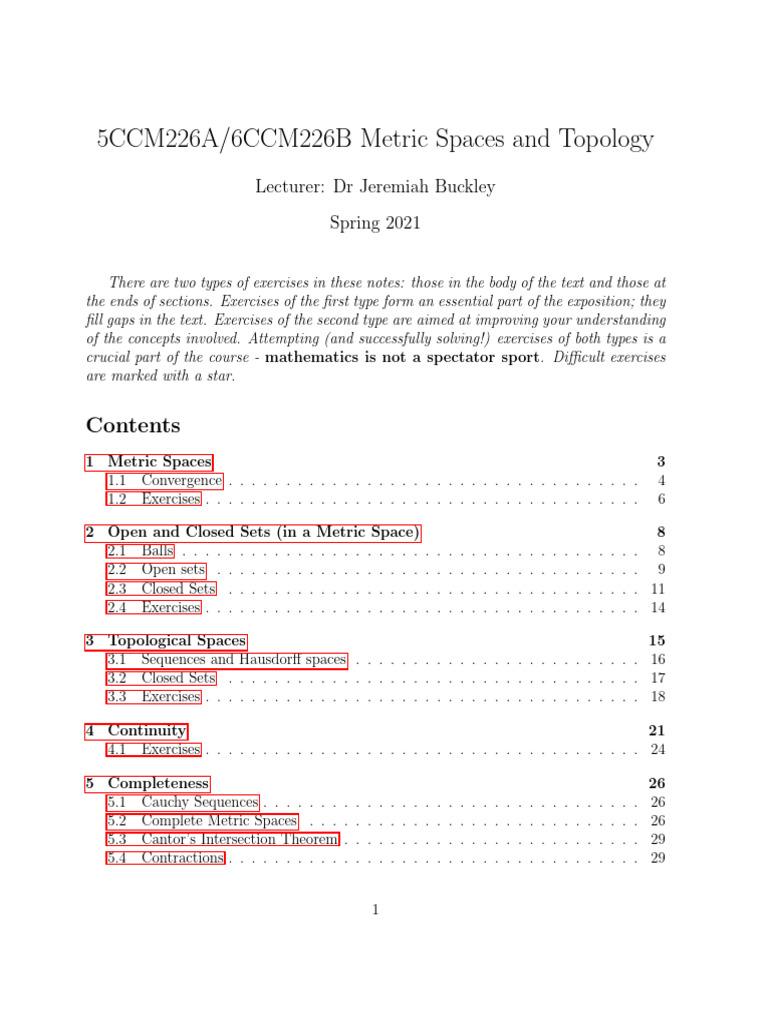 Metric Spaces And Topology Notes Pdf