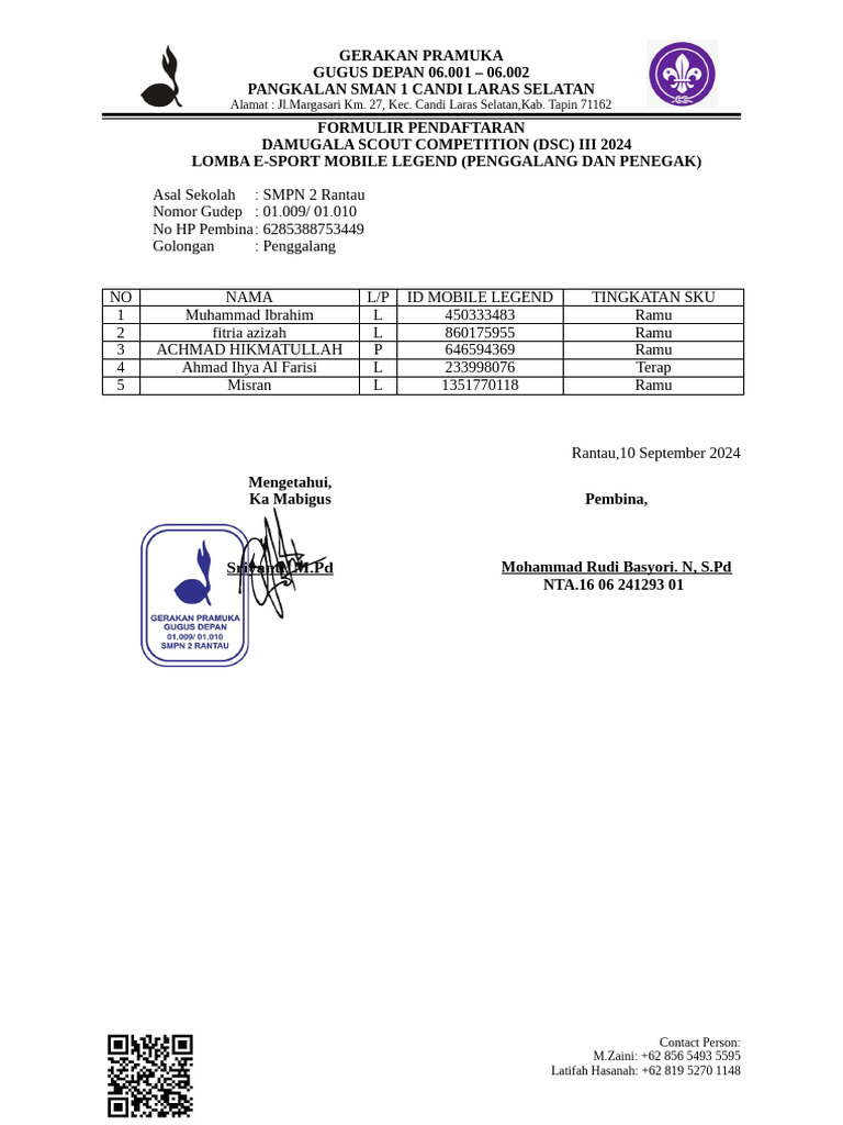 Formulir E-Sport MLBB | PDF