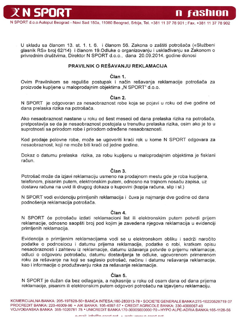 Pravilnik o resavanju reklamacija | PDF