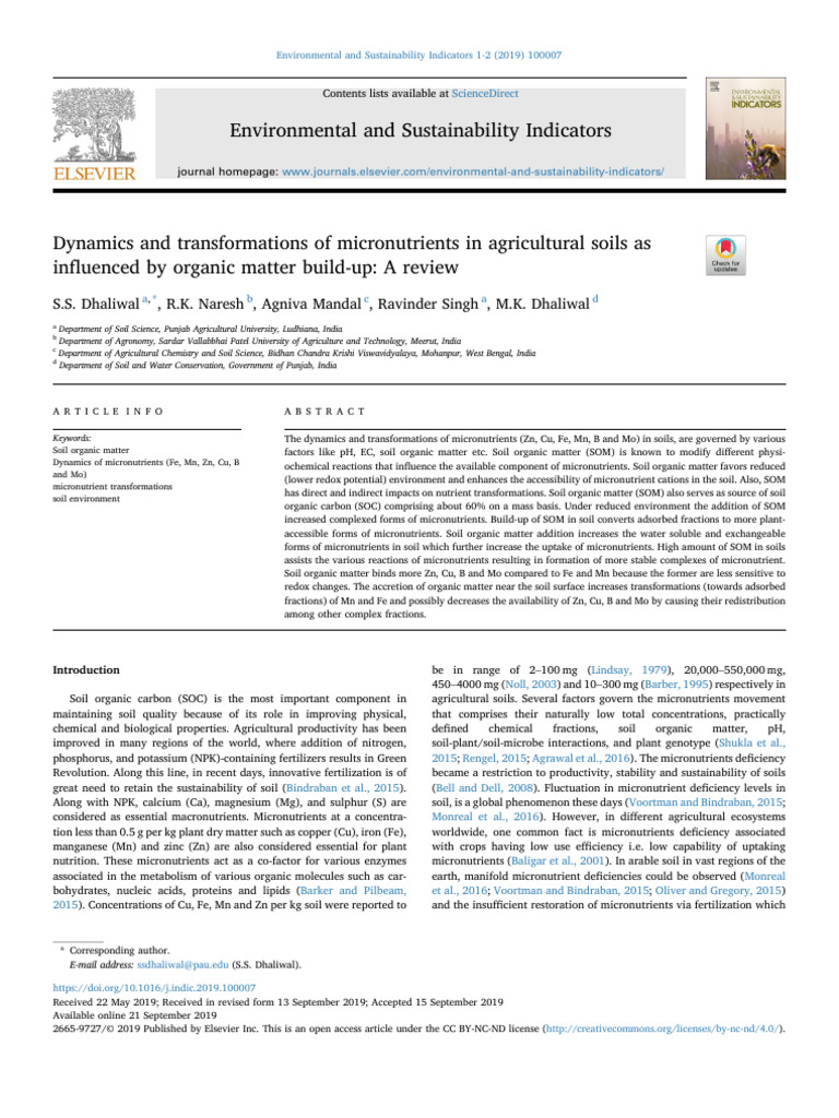 Dynamics and Transformations of Micronutrients in Agricultural Soils As ...