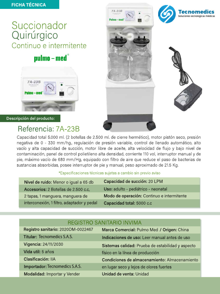 Succionador Quirúrgico 7A-23B 20LPM | PDF