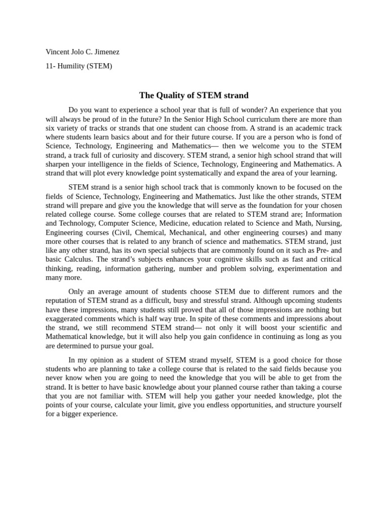 QUALITY OF STEM STRAND | PDF