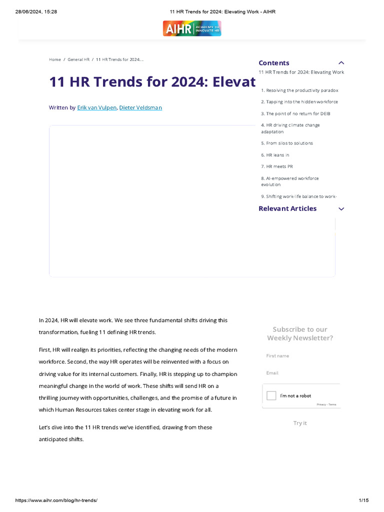 11 HR Trends For 2024 - Elevating Work - AIHR | PDF