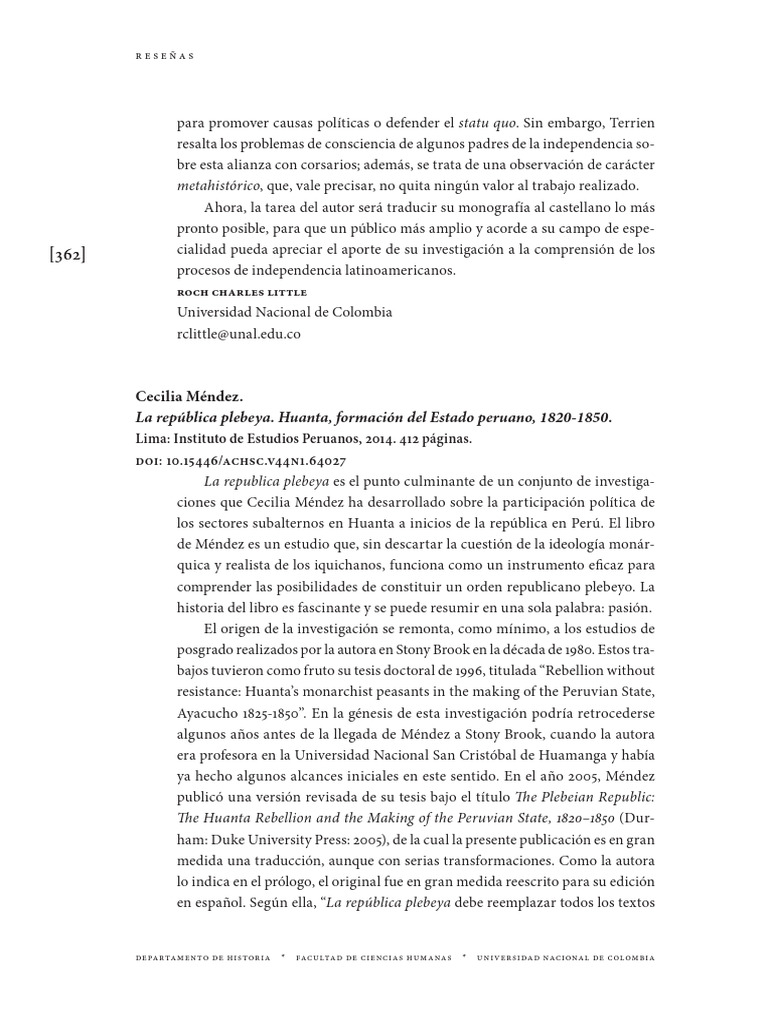2017 La República Plebeya. Huanta, Formación Del Estado Peruano | PDF