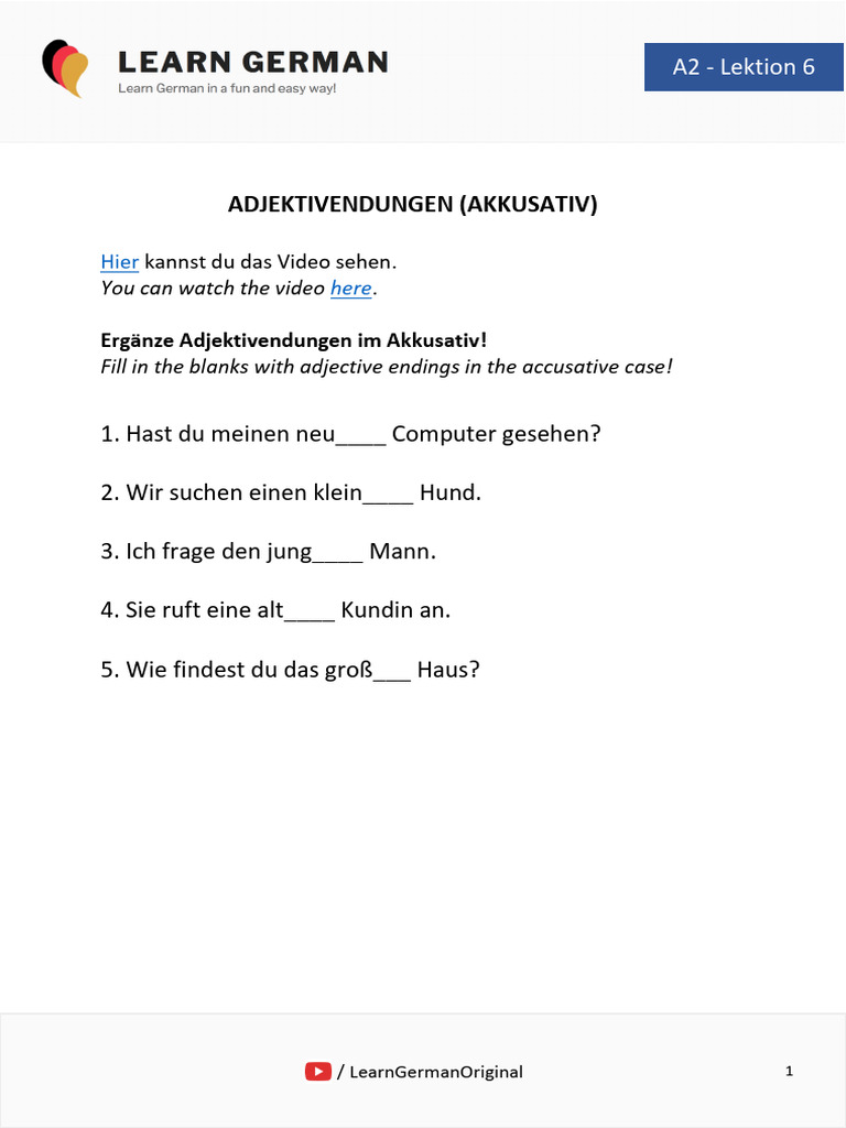 A2-Lesson-6-Adjektivendungen-Akkusativ | PDF