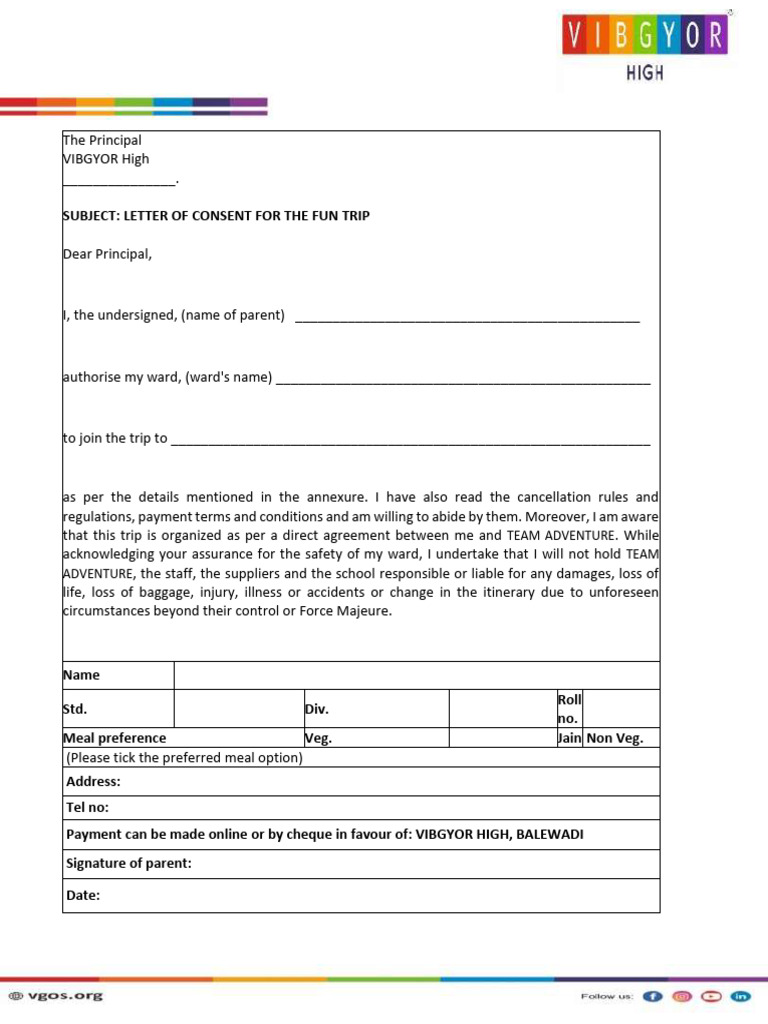 Picnic Consent Form for Fun Trip | PDF
