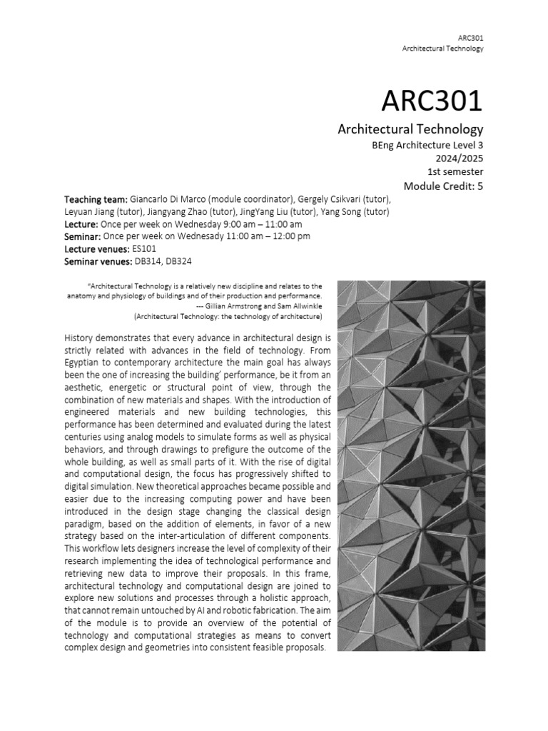 ARC301 Module Brief Feedback Sheet 2024-2025 | PDF