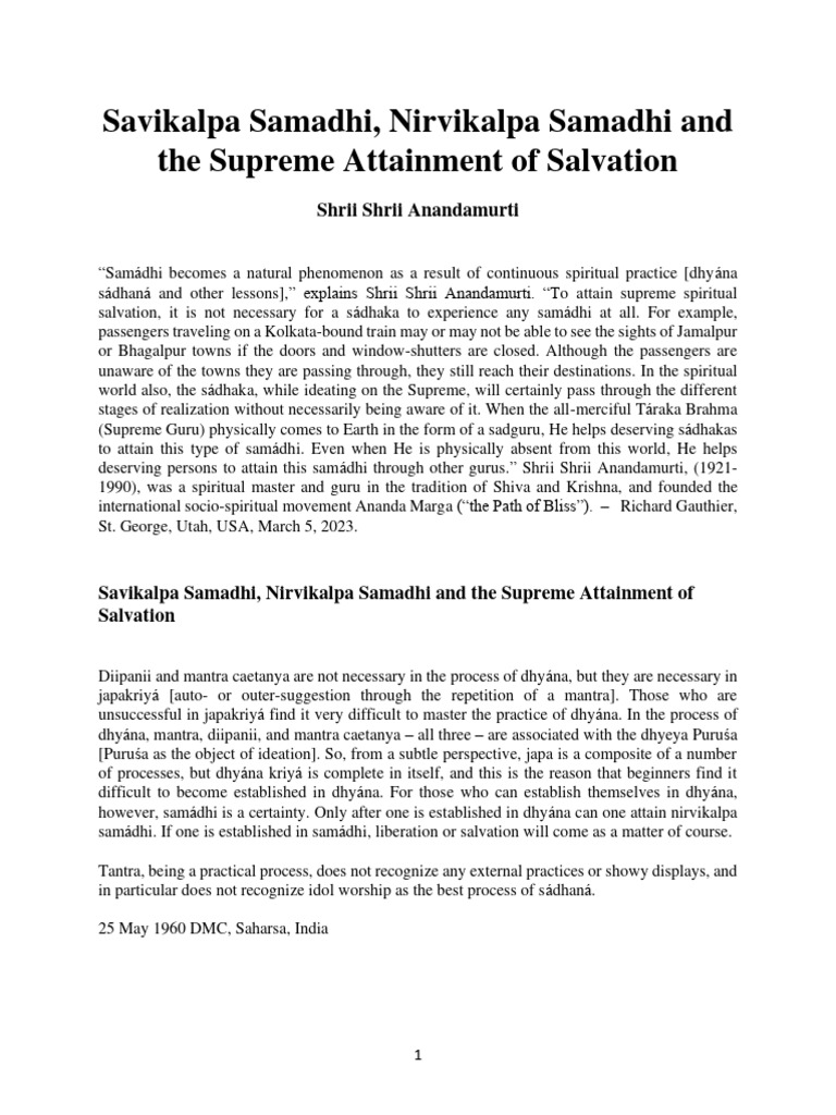 Savikalpa Samadhi Nirvikalpa Samadhi and | PDF | Mind | Self-Improvement