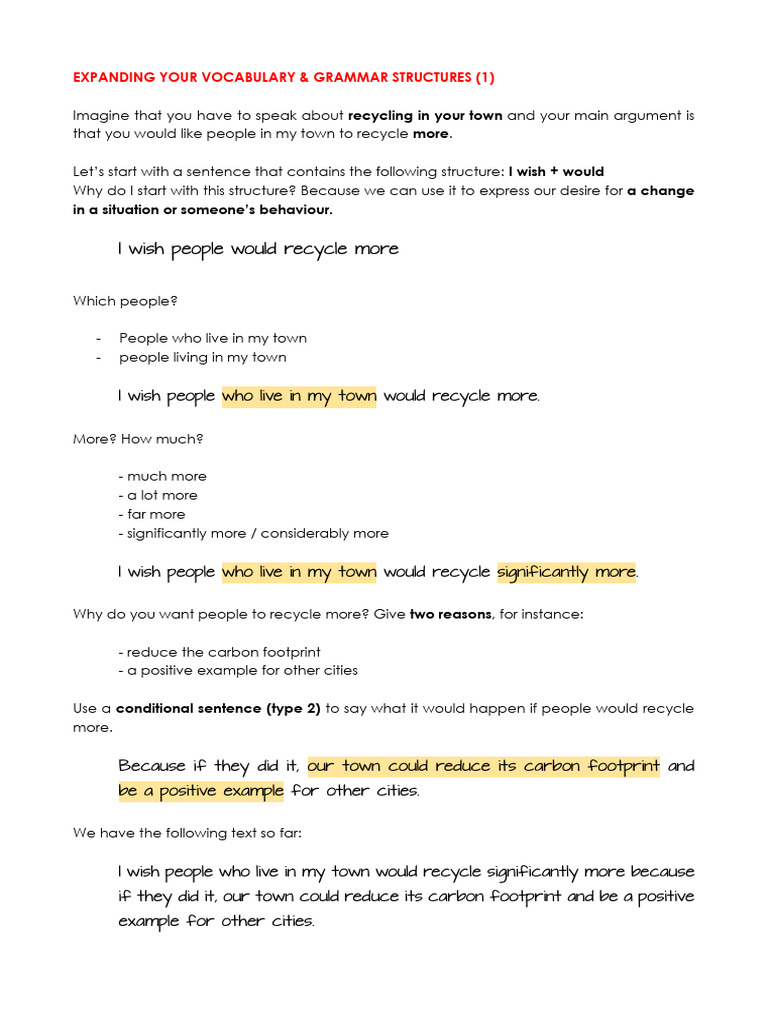 Expanding Your Vocabulary Grammar Structures | PDF