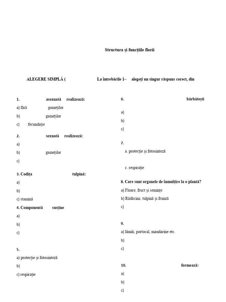 Test Structura Florii | PDF