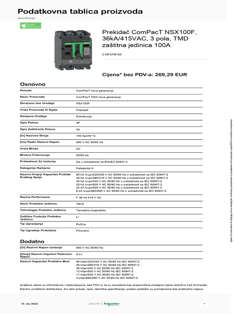 Schneider Electric - ComPacT-NSX-nova-generacija - C10F3TM100 | PDF