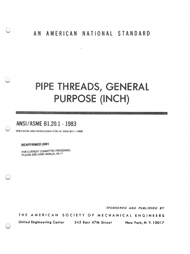 Ansi b1.20.1 Pipe Threads NPT | PDF