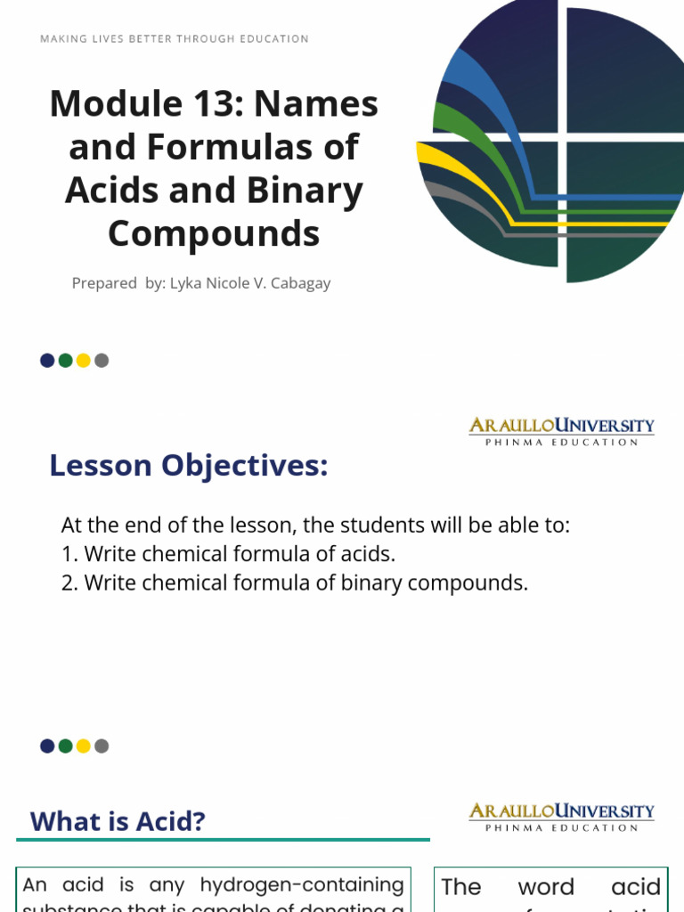 Lesson 13 - Names and Formulas of Acids and Binary Compounds | PDF