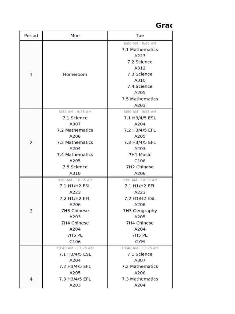Grade 7-8 Timetable | PDF