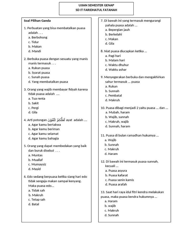 Soal Fiqih Kelas (3) | PDF