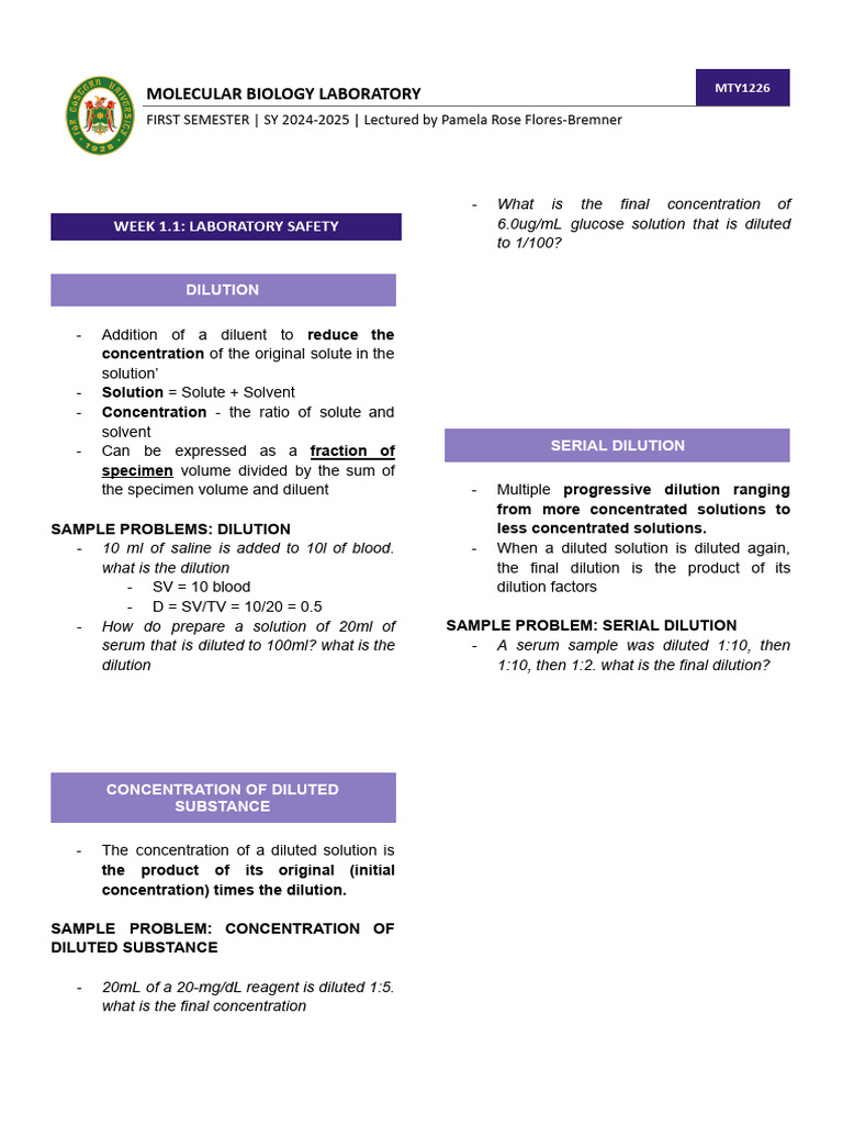 Molbio Week2 Laboratory Mathematics | PDF