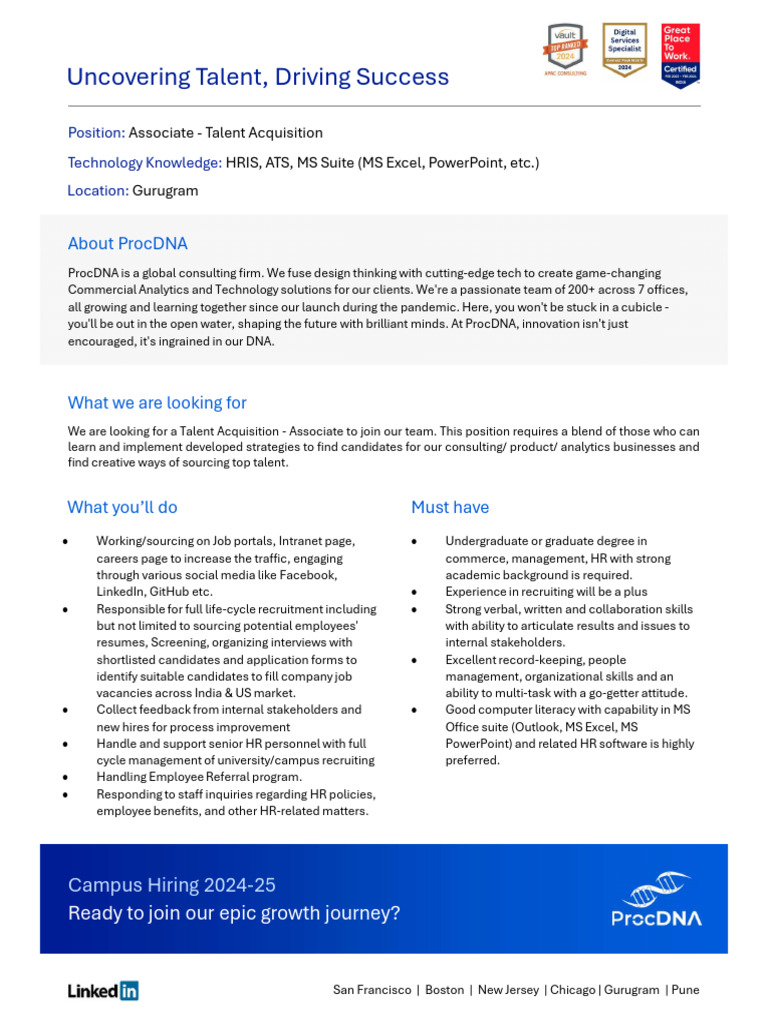 JD - TA - Associate - Boost - ProcDNA | PDF