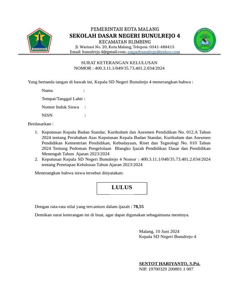 CONTOH SURAT KETERANGAN KELULUSAN (1) | PDF CONTOH SURAT KETERANGAN KELULUSAN (1) | PDF