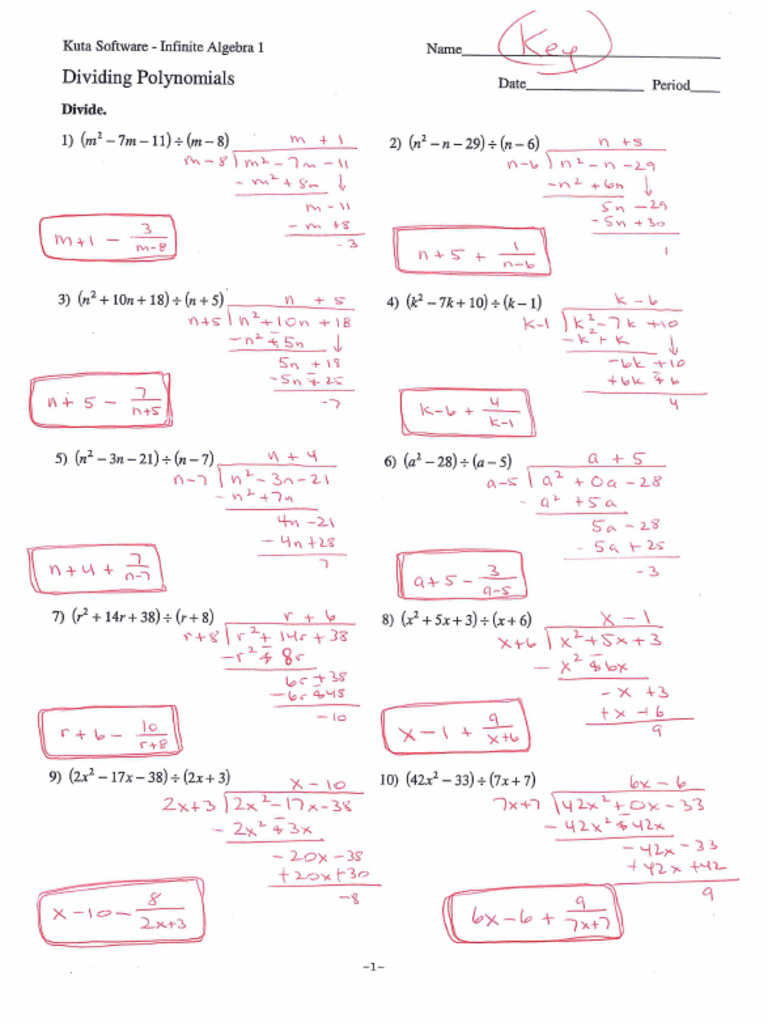 Dividing Polynomials KEY | PDF