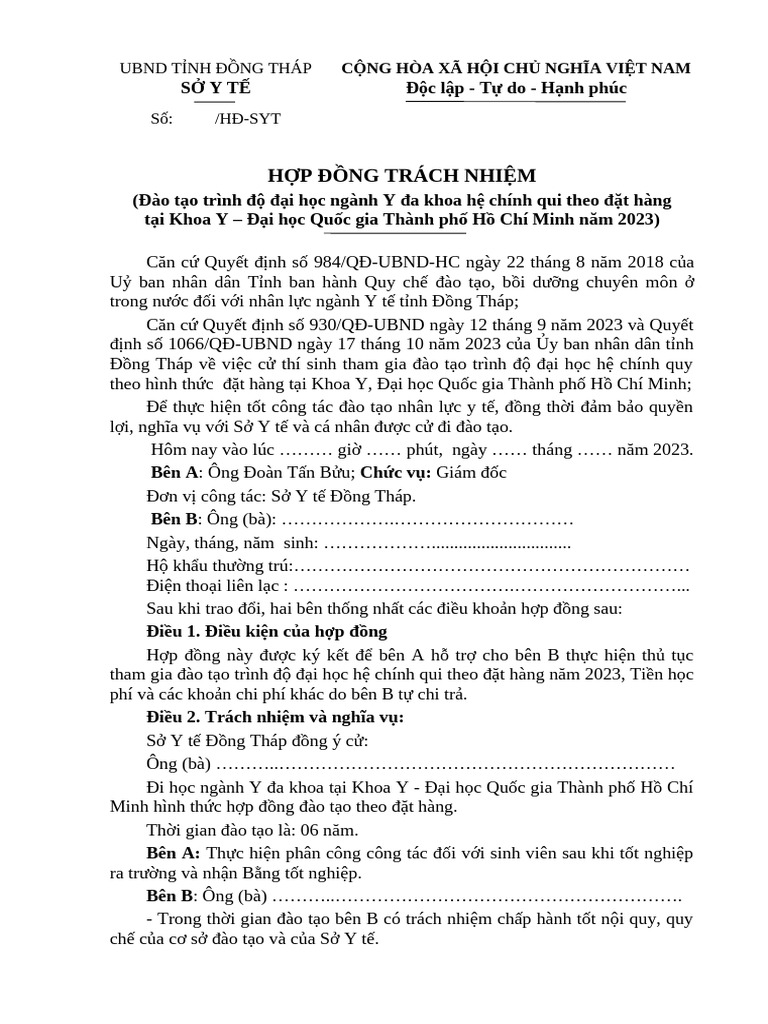 Hop Dong CQ Dat Hang Khoa Y 2023 | PDF