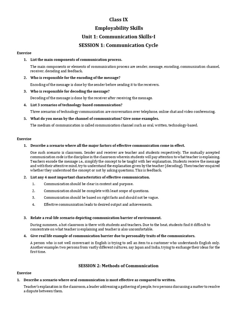 Class IX Part A Ch-1 Communication Skills | PDF