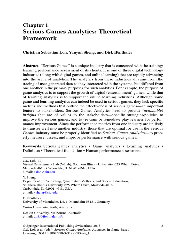 Book Serious Games Analytics Theoretical Framework | PDF