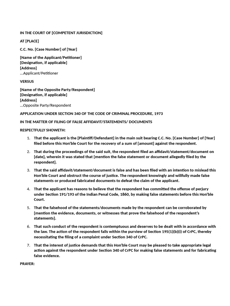 application 340 crpc format | PDF