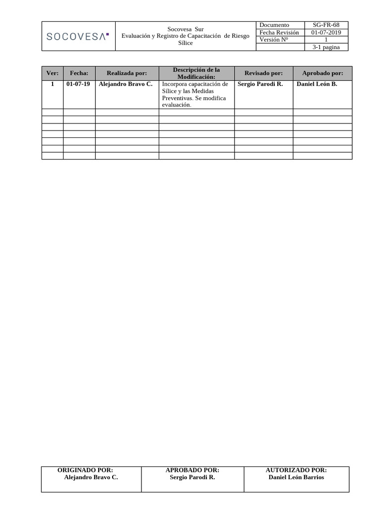 SG-FR-68 Evaluación y Registro Cap Riesgo Sílice | PDF