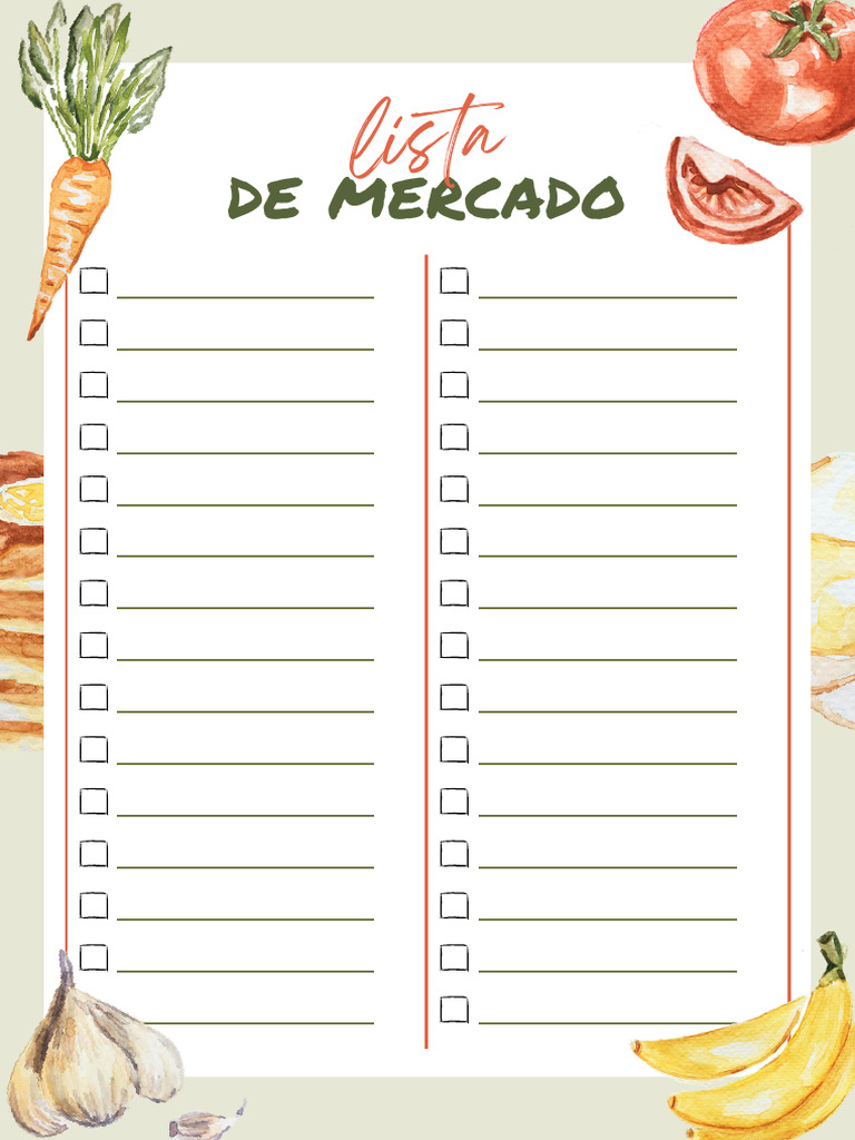 Lista de Mercado Com Ilustração de Comida Verde e Laranja | PDF
