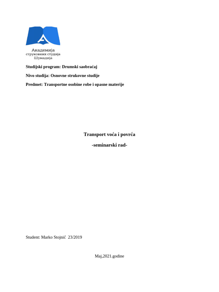 Transport Voca I Povrca | PDF