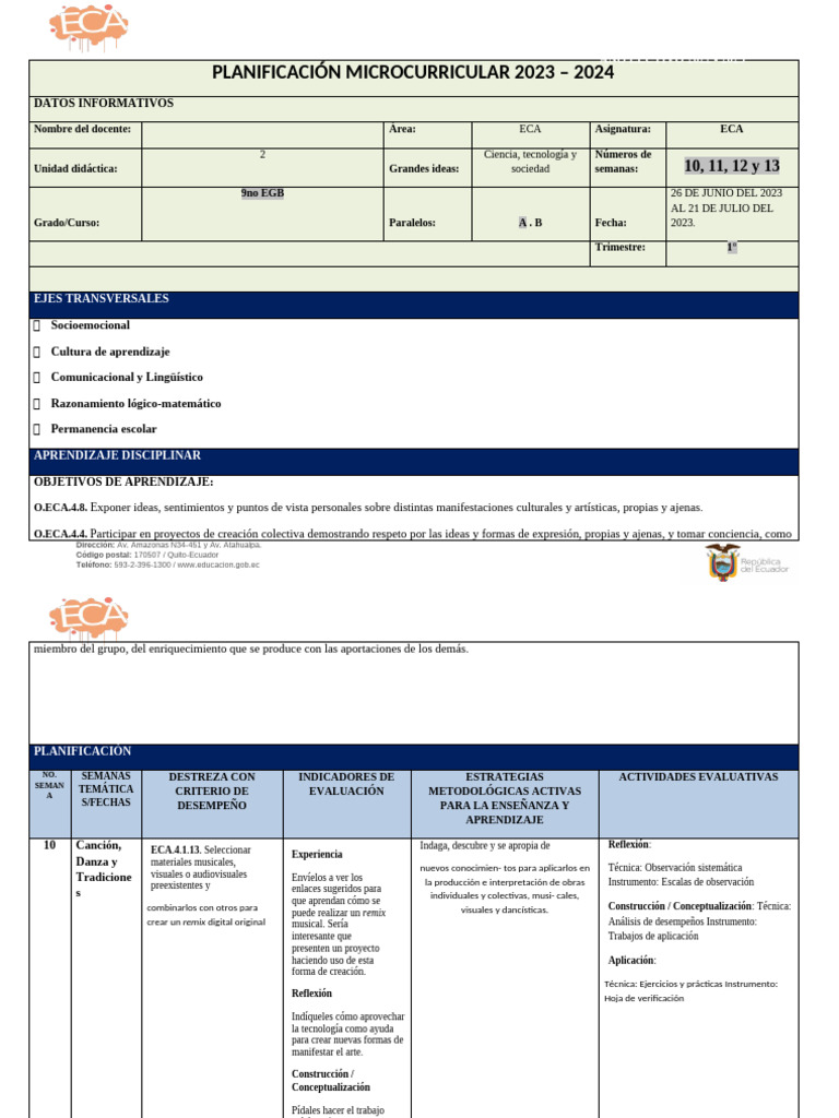 P.U.D ECA 9no 10,11,12,13 Semanas | PDF