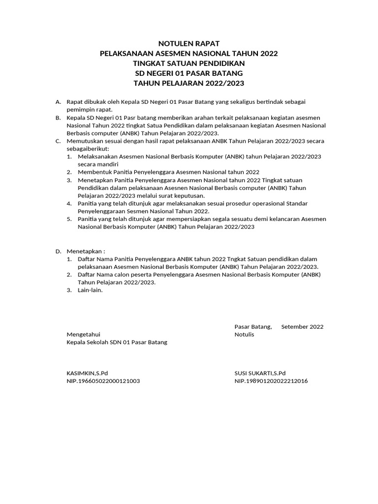 Notulen Rapat Anbk 2022 | PDF