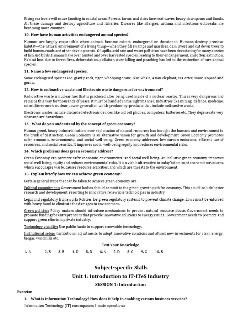 Class IX-Part B Ch-1 IT & ITes Industry | PDF | Green Economy | Outsourcing