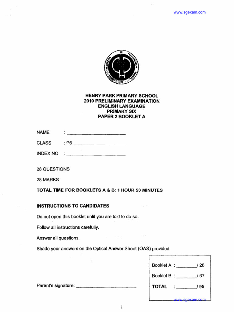 2019 P6 English SA2 Henry Park | PDF