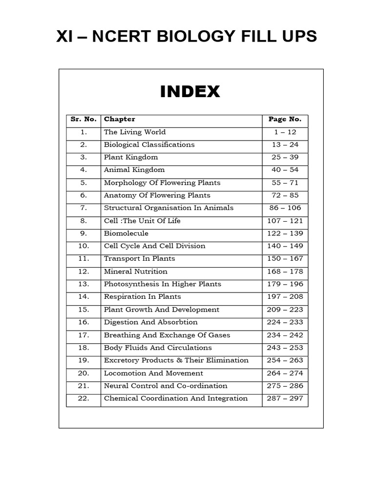 Fill Up - XI NCERT-Biology | PDF