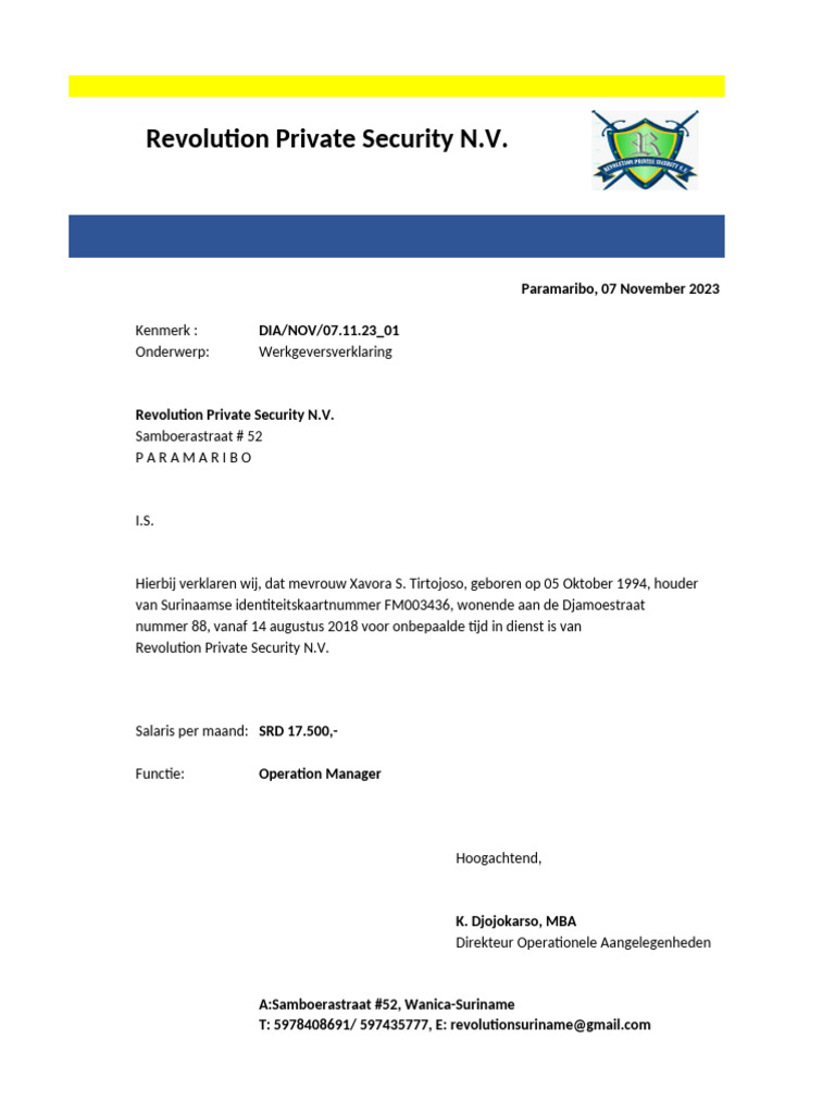 Werkgevers Verklaring | PDF