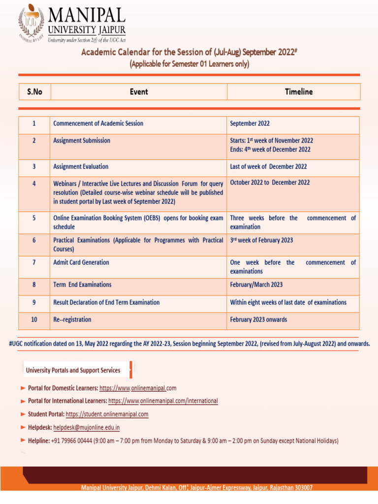 DOE-MUJ - Academic Calendar For The Sessions (Jul-Aug 2022) Revised As ...