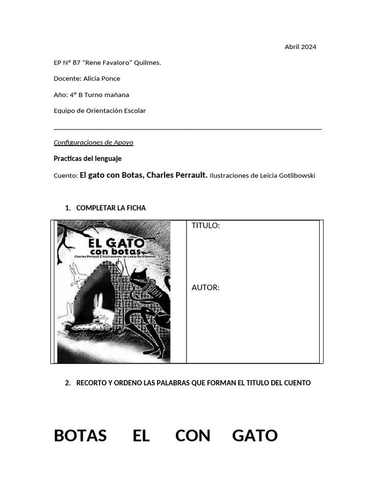 Actividades El Gato Con Botas | PDF