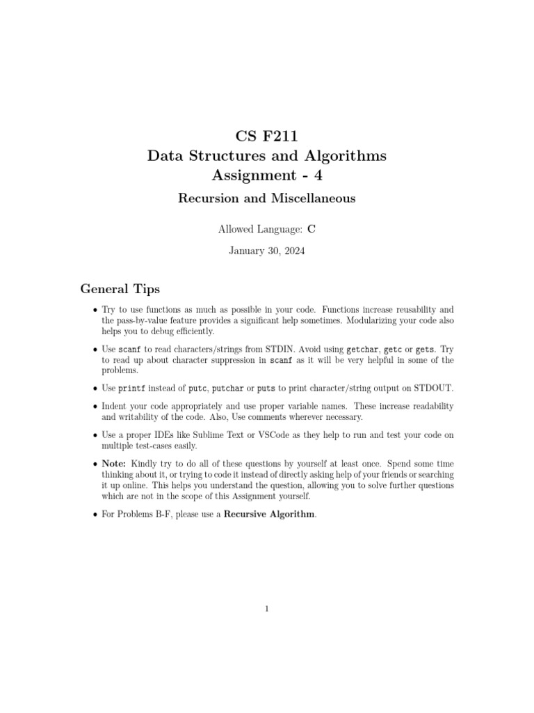 CS F211 Data Structures and Algorithms Assignment - 4 | PDF