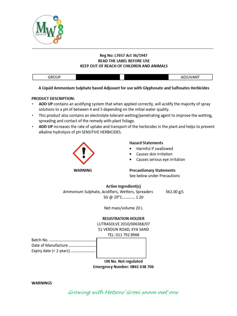 Herbicide Adjuvant Guide | PDF | Herbicide | Wellness
