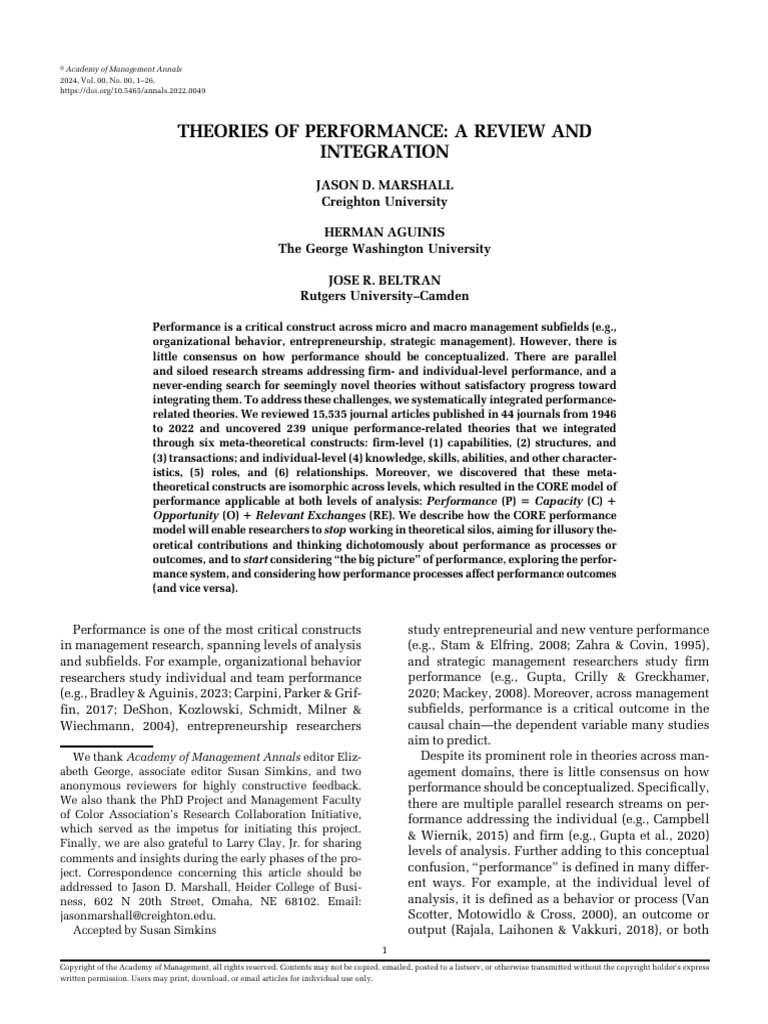 Theories of Performance Review and Integration MARSHALL-przetłumaczone | PDF