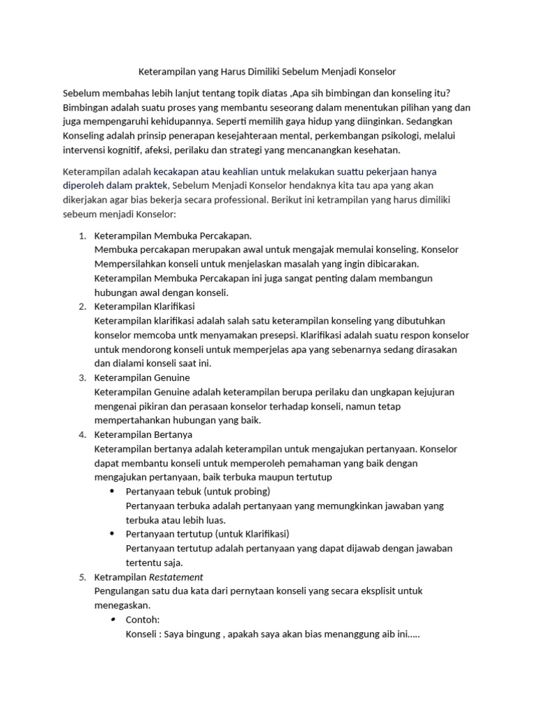 Keterampilan Yang Harus Dimiliki Sebelum Menjadi Konselor | PDF